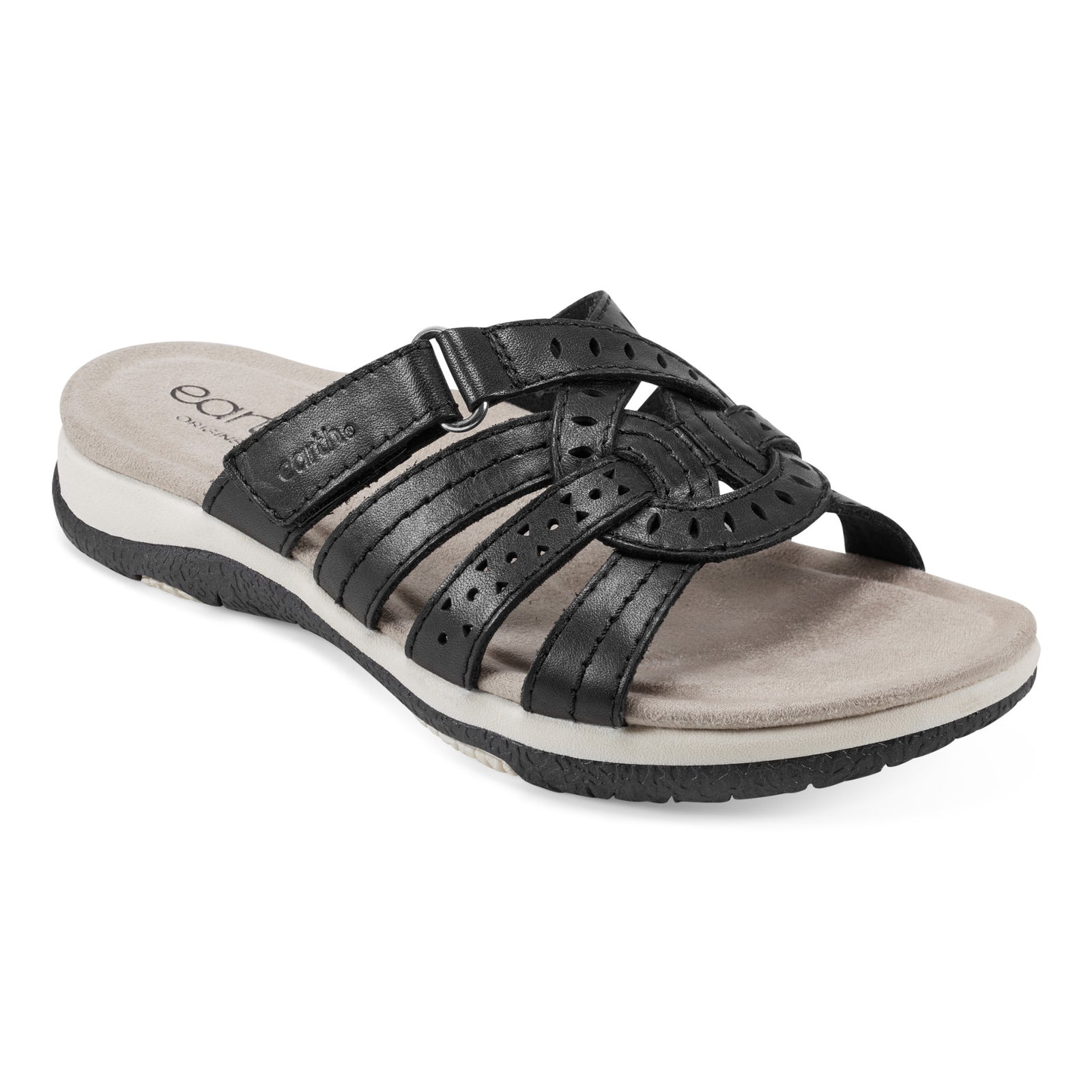 Women's Sassoni Strappy Casual Slip-On Flat Sandals - Black | earth® shoes