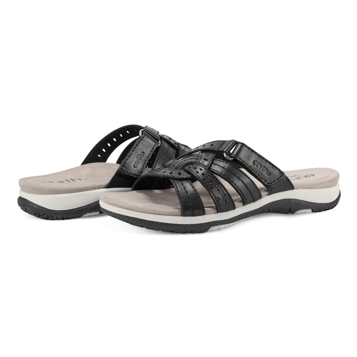 Women's Sassoni Strappy Casual Slip-On Flat Sandals - Black | earth® shoes