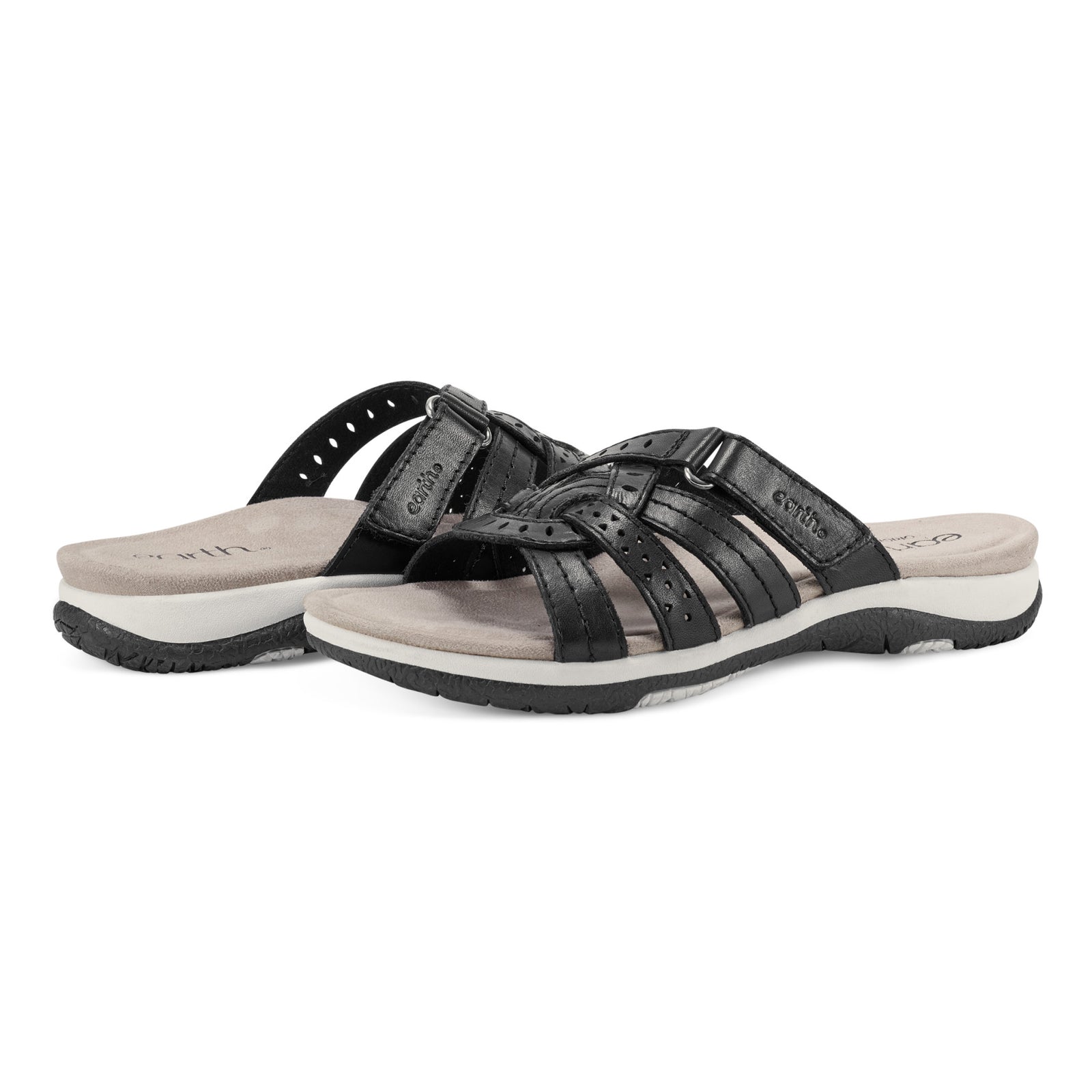 Women's Sassoni Strappy Casual Slip-On Flat Sandals - Black | earth® shoes